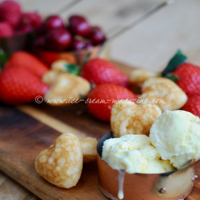 Valentine pancake, fruit kebabs with nutmeg ice cream | ice cream magazines