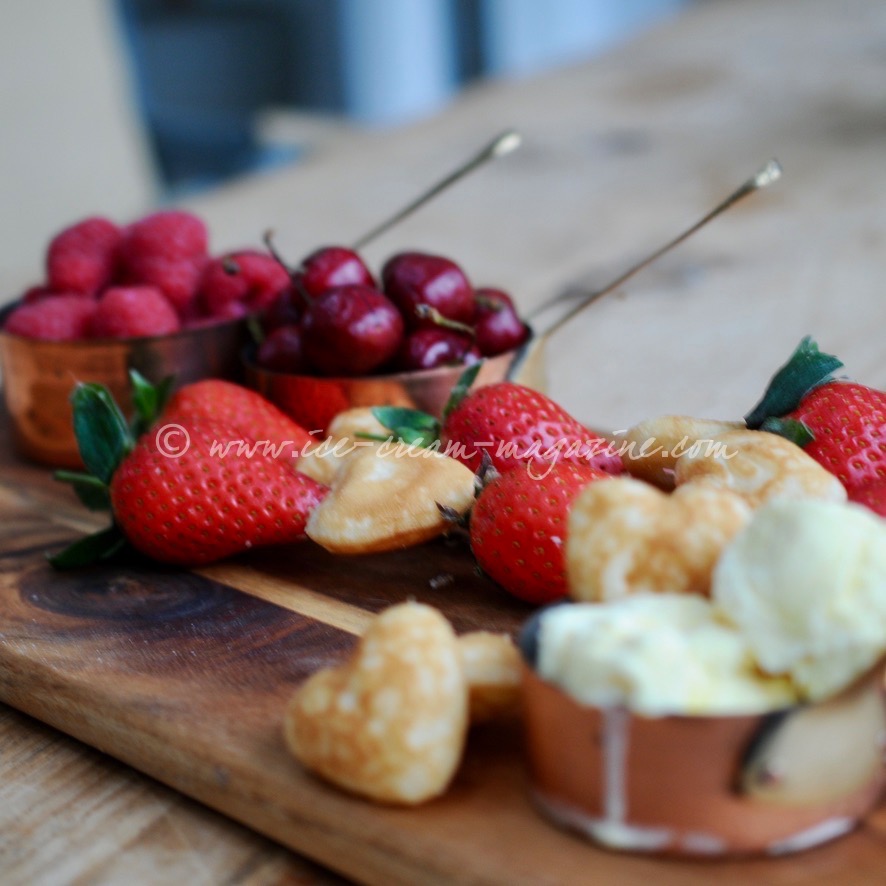 Valentine pancake, fruit kebabs with nutmeg ice cream | ice cream magazines